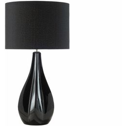 Beliani Tischlampe Schwarz geschwungener Porzellanfuß Stoffschirm langes Kabel mit Schalter Modern Glamourös - Schwarz