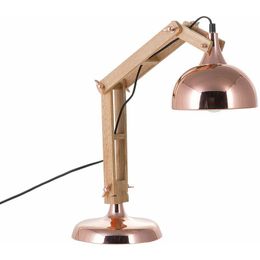 Beliani Büroleuchte Kupfer Metall und Holz 53 cm Arm und Schirm verstellbar Kabel mit Schalter Industrie Look - Heller Holzfarbton