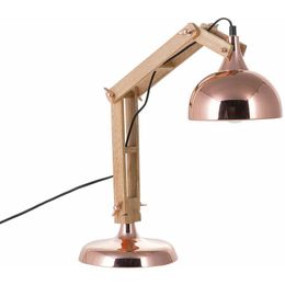 Beliani Büroleuchte Kupfer Metall und Holz 53 cm Arm und Schirm verstellbar Kabel mit Schalter Industrie Look