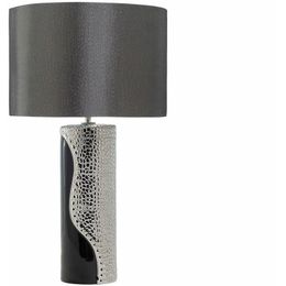 Beliani Tischlampe Schwarz und Silber Porzellanfuß Stoffschirm Schwarz Kabel mit Schalter Moderner Minimalistischer Glamouröser Stil - Schwarz