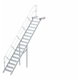 Podesttreppe 45 Grad, 1000 mm Stufenbreite, 1 Treppen-/Podestgeländer 18 Stufen - Euroline