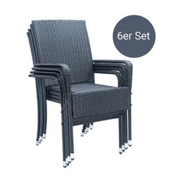 Juskys Polyrattan Gartenstühle Yoro 6er Set - Stuhl mit Armlehnen - Rattan Stühle stapelbar Schwarz