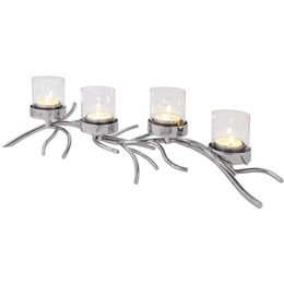 Fink Teelichthalter RAMUS, 4-flammig, Adventsleuchter, mit bruchsicherem Glas, Kerzenhalter für 4 Kerzen, silberfarben