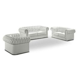 JVmoebel Wohnzimmer-Set Chesterfield Sofagarnitur Couch Polster Leder 3+2+1 100% Leder Sofort