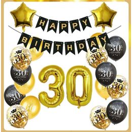 Montegoni Aufblasbares Partyzubehör 30 Geburtstag Deko Set Schwarz Gold