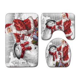 GelldG Weihnachtsfigur 3 Stück Weihnachten WC Sitzbezug und Teppich Dekorationen Badezimmer