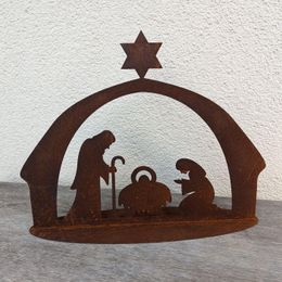 Dewoga Edelrost-Metalldesign Weihnachtsfigur Edelrost Krippe auf Platte
