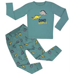LOREZA Pyjama Jungen zweiteiliger Schlafanzug Langarm Baumwolle Dinosaurier (Set