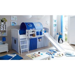 Ticaa Hochbett mit Rutsche Rutschbett "Ekki" Country Kiefer Wei&szlig; Classic