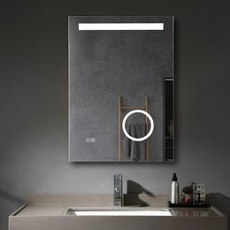 MIQU Badspiegel led Badezimmerspiegel mit Beleuchtung warmweiß / kaltweiß dimmbar Lichtspiegel großer Wandspiegel für Bad wc, Form h: Steckdose + Uhr