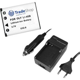 TRADESHOP Angebot im set: Trade-shop Kamera Li-Ion Akku + Akku Ladegerät mit Kfz Adapter für olympus FE240 FE250 FE280 FE290 FE300 FE340 FE340 FE360 FE20 FE330
