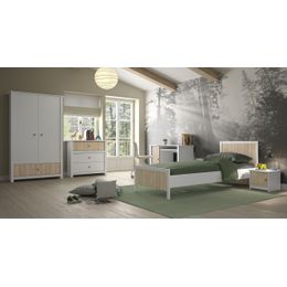 Komplettschlafzimmer GAMI "Charlie" Schlafzimmermöbel-Sets Gr. B/H: 126 cm x 84 cm, ohne Matratze, B/H: 120 cm x 200 cm, weiß (weiß, eichefarben) Komplett Schlafzimmer Bett in 2 Breiten erhältlich