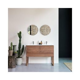 Tikamoon Waschtisch Badezimmerschrank aus Nussbaum massiv und Premium-Terrazzo Moon 120 cm