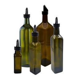 mikken Ölspender 2er Set Ölflaschen 100-1000 ml Glasflasche braun/grün mit Ausgießer