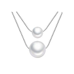 Ditz Kette mit Anhänger Damen Doppel Mehrreihige Halskette mit zwei Perlen Anhänger Silber