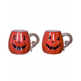 Horror-Shop Dekoobjekt Orange Halloween Kürbis Tasse mit Strunk als Henke