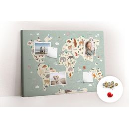 Tulup Pinnwand World Memoboard Weltkarte XXL 100 cm x 70 cm 100 Stk. Pinnadeln