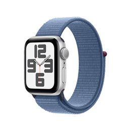 Apple Watch SE (2023) GPS 40 mm Smartwatch Aluminium Textil Carbon Neutral, 130-200 mm, Silber/Winterblau