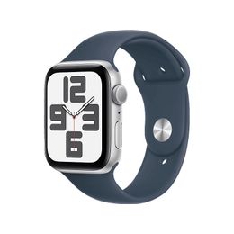 Apple Watch SE (2023) GPS 44 mm Smartwatch Aluminium Fluorelastomer, 130-180 mm, Silber/Sturmblau