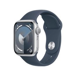 Apple Watch Series 9 GPS 41 mm Smartwatch Aluminium Fluorelastomer, 130 - 180 mm, Silber/Sturmblau
