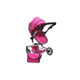 Moni Puppenwagen Bella 9695 Puppenkorb Sonnendach und Schiebegriff verstellbar Tasche