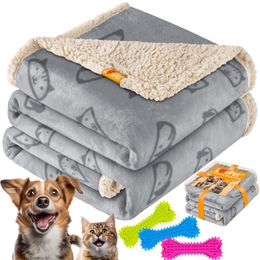 LOVPET® wasserdichte Hundedecke, Sherpa Fleece Haustier Decke + 3x Spielzeugknochen, maschinenwaschbar, beidseitiger Sofabezug-Schutz