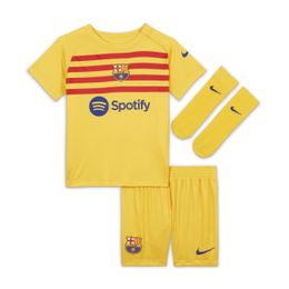 FC Barcelona 2023/24 Fourth dreiteiliges Nike Dri-FIT-Fußballtrikot-Set für Babys und Kleinkinder - Gelb
