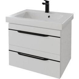 Saphir Waschtisch Serie Balto Mineralmarmor-Waschtisch mit Unterschrank, 64,4 cm breit (2-St), Waschplatz mit 2 Schubladen, Badschrank in verschiedenen Ausführungen, weiß