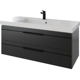 Saphir Waschtisch Serie Balto Mineralmarmor-Waschtisch mit Unterschrank, 123 cm breit (2-St), Waschplatz mit 2 Schubladen, Badschrank in verschiedenen Ausführungen, grau