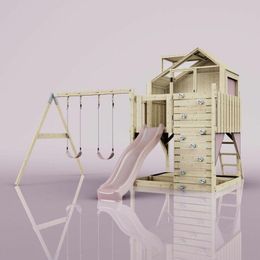 Rebo Spielturm mit Spielhaus inkl. Wellenrutsche und 2x Kinder-Schaukel Outdoor Klettergerüst Garten, Ausführung: Kinderschaukel, Farbe: Altrosa