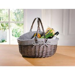 Dekoleidenschaft - Einkaufskorb Modern, aus Weide, grau, klappbare Henkel, Picknick sb Korb