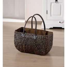 Damen Tasche aus Maisstroh mokka braun, Umhänge Schulter Hand Stroh Korb Shopper