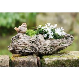 Dekoleidenschaft - Pflanzer Baumstamm mit Vögelchen, rustikale Gartendeko, Pflanzschale, Blumentopf, Pflanztopf für Draußen