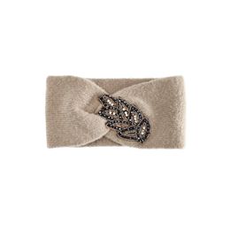 Stirnband Lascana grau (taupe) Damen Mützen Stirnbänder Strickstirnband mit Perlen Applikation und Knoten