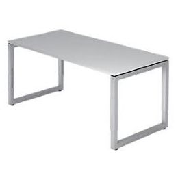 Hammerbacher Höhenverstellbarer Schreibtisch Melamin Spanplatte Silber 4 Füße 1.600 x 800 x 850 mm Mit Aufbau