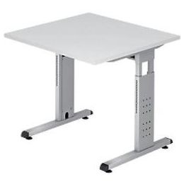 Hammerbacher Höhenverstellbarer Schreibtisch Melamin Weißer T-Fuß 800 x 800 x 650 mm Mit Aufbau