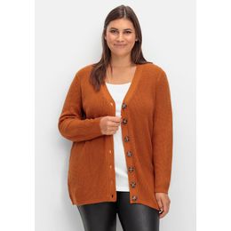 sheego Große Größen: Strickjacke mit melierten Schmuckknöpfen, cognac, Gr.42