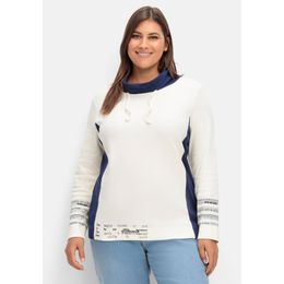 sheego Große Größen: Sweatshirt mit weitem Rollkragen und Kontrastdetails, champagner-marine, Gr.48