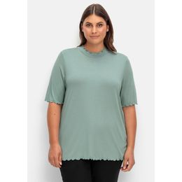 sheego Große Größen: Shirt mit Stehkragen und Wellensaumkanten, jade, Gr.46