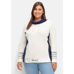 sheego Große Größen: Sweatshirt mit weitem Rollkragen und Kontrastdetails, champagner-marine, Gr.44