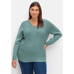 sheego Große Größen: Pullover mit Zopfstrickmuster im Vorderteil, jade, Gr.50