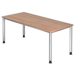 Hammerbacher Höhenverstellbarer Schreibtisch Nussbaum Melamin Silberner T-Fuß 1.800 x 800 x 760 mm Mit Aufbau