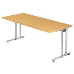 Hammerbacher Nicht Höhenverstellbarer Schreibtisch Buche Melamin Silberner T-Fuß 1.800 x 800 x 720 mm Mit Aufbau