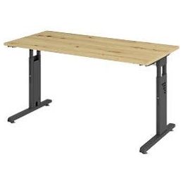 Hammerbacher Höhenverstellbar Gerader Schreibtisch Eiche Melamin Schwarz C-Fuß 1.400 x 672 x 685 mm Mit Aufbau