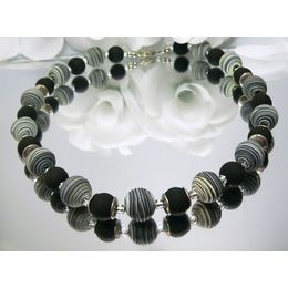 traumschmuck Kette ohne Anhänger 447e Halskette Perlenkette Perle Fimo schwarz grau Glasperle schwarz (Geschenk