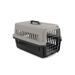 RAMROXX Tiertransportbox Transportbox mit Tür für Hund Katze usw. Grau Schwarz 36x59x36cm