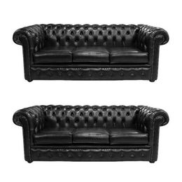 JVmoebel Wohnzimmer-Set Chesterfield Design Luxus Polster Sofa Leder 3+3 100% Leder Sofort