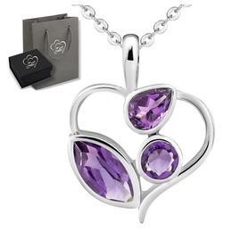 Limana Herzkette echter Edelstein lila Amethyst 925 Sterling Silber Kette mit Herz (inkl. Herz Geschenkdose und Tasche)