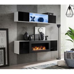 JVmoebel Wohnzimmer-Set Designer Hänge Sideboard Holzmöbel Komplett Schwarz Luxus Wohnwand