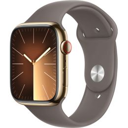 Smartwatch Apple "Watch Series 9 GPS + Cellular Stainless Steel 45mm S/M" Smartwatches goldfarben (gold) Fitness-Tracker Sport Band